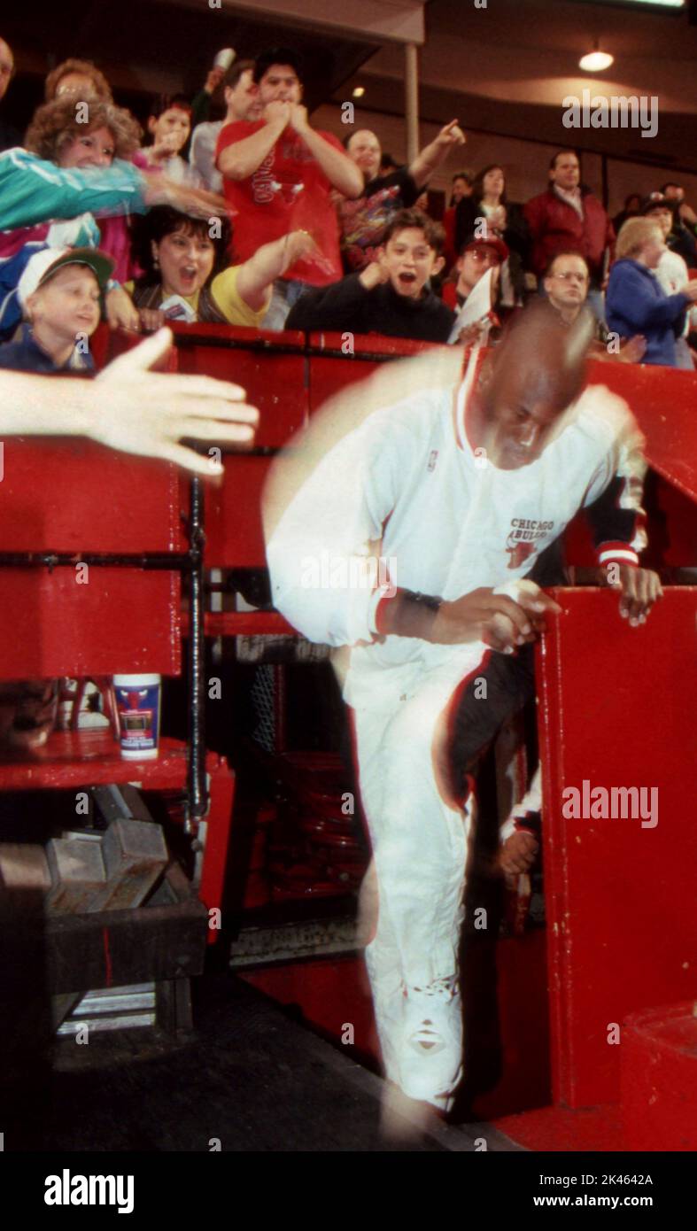 NBA superstar Michael Jordan of the Chicago Bulls enters the Chicago ...