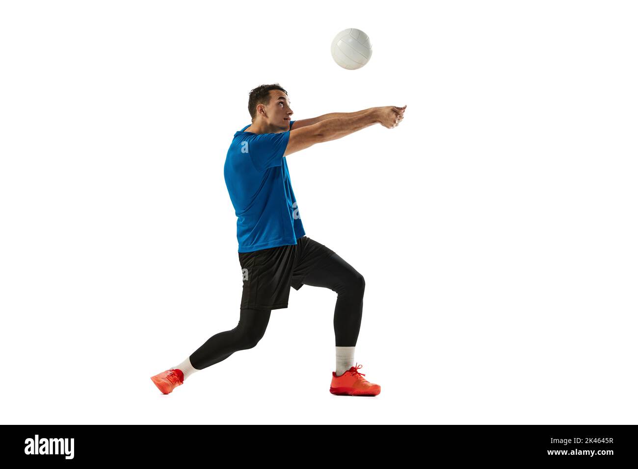 Receiving the ball. One volleyball player training with ball isolated ...