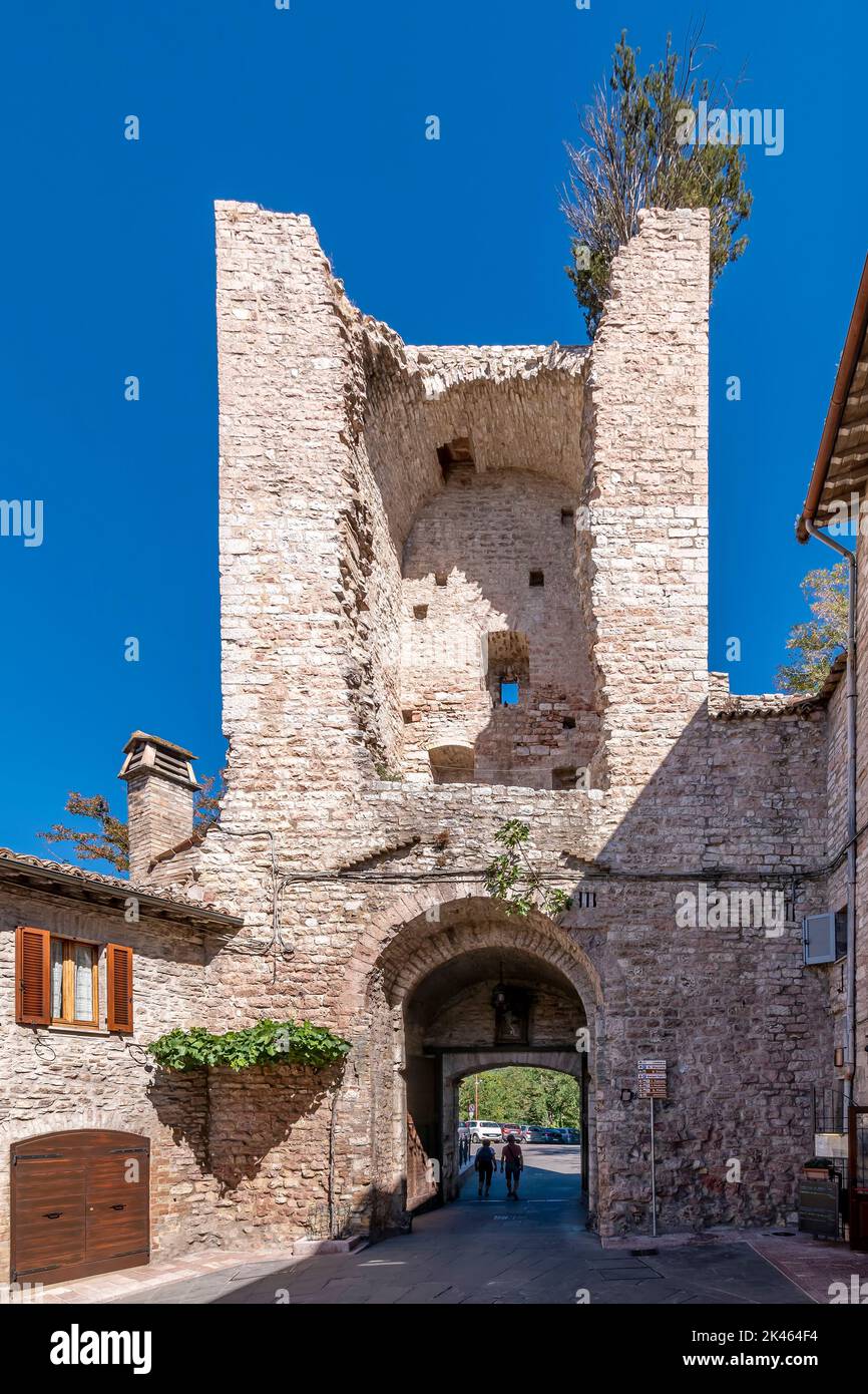 The ancient Porta San Giacomo, Assisi, Perugia, Italy, on a sunny day ...