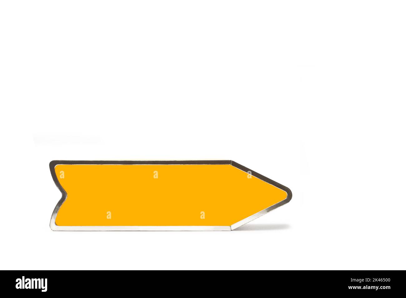 Orange metal direction arrow on a white background with copy space ...
