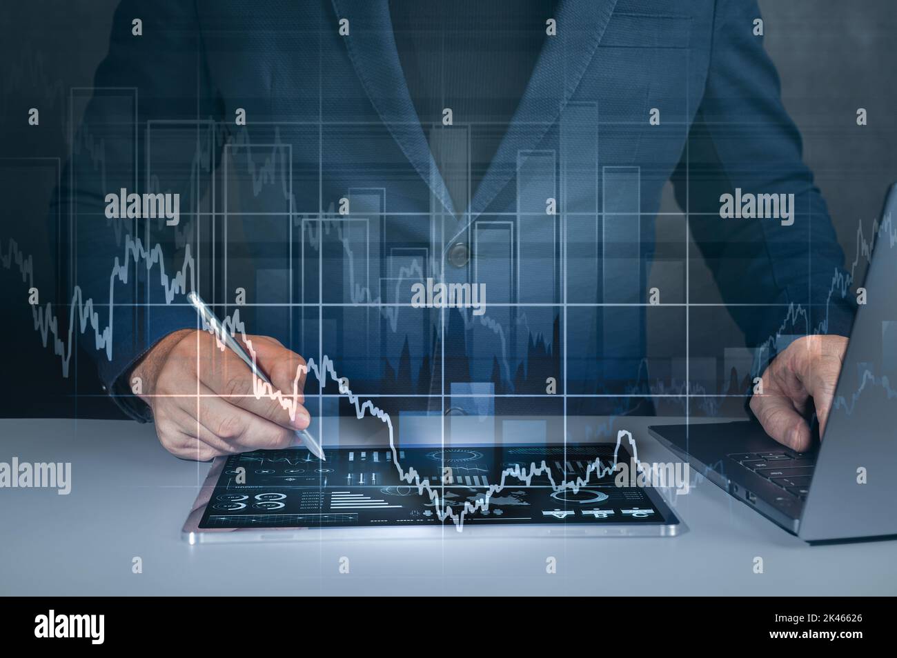 Business management using modern digital technologies. Man using tablet ...