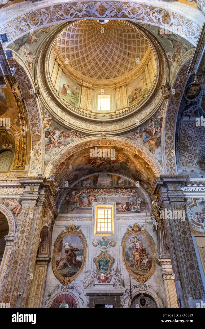 The spectacular painted ceilings in the interior of the 17c Baroque ...