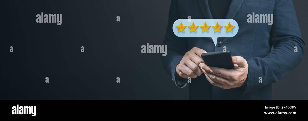 Man Hands holding phone for giving good feedback. businessman ...