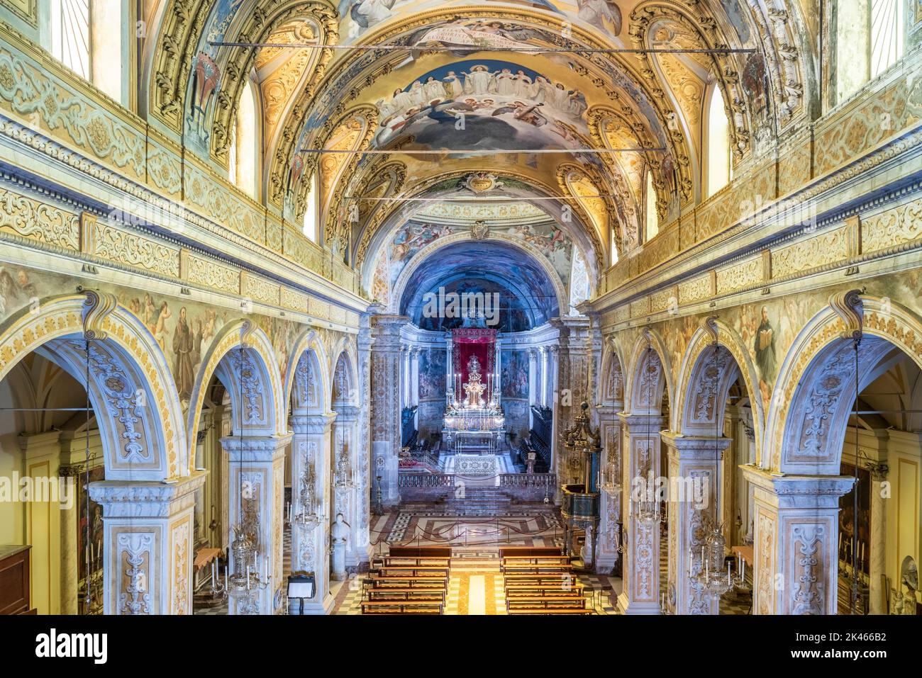 The spectacular painted ceilings in the interior of the 17c Baroque ...