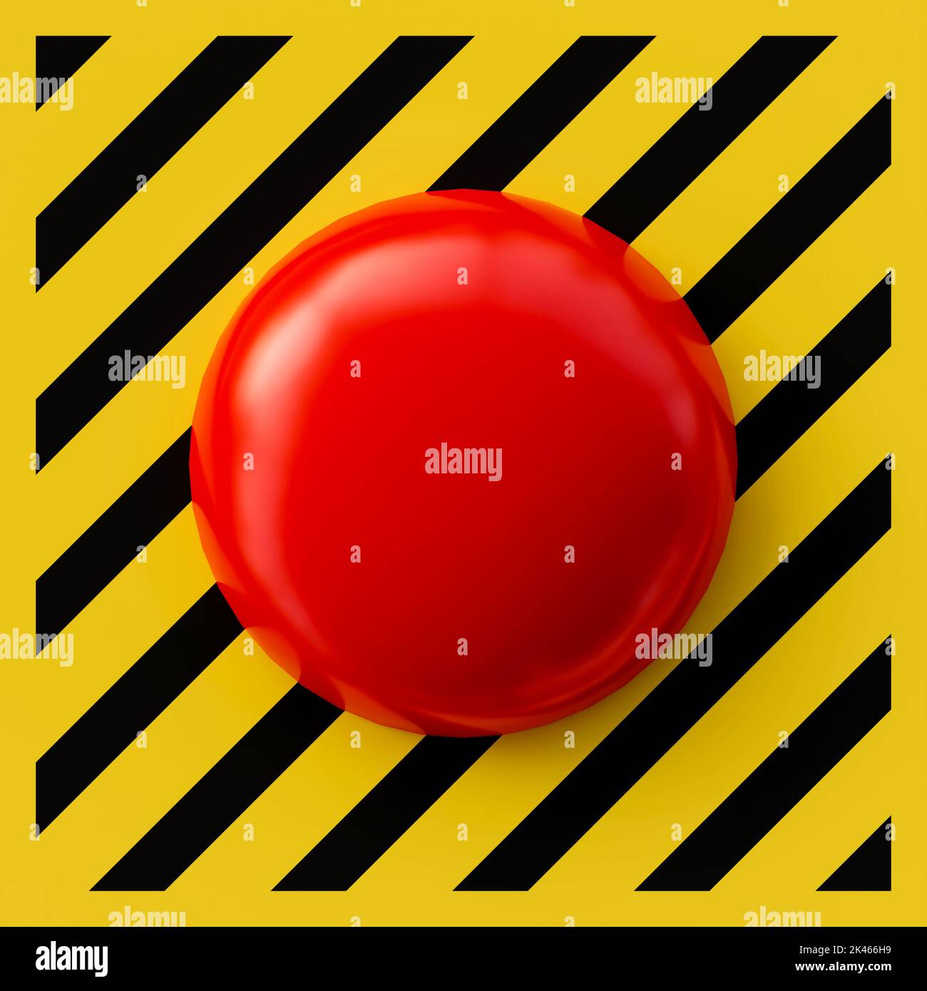 Empty button with red color isolated on black and yellow striped ...