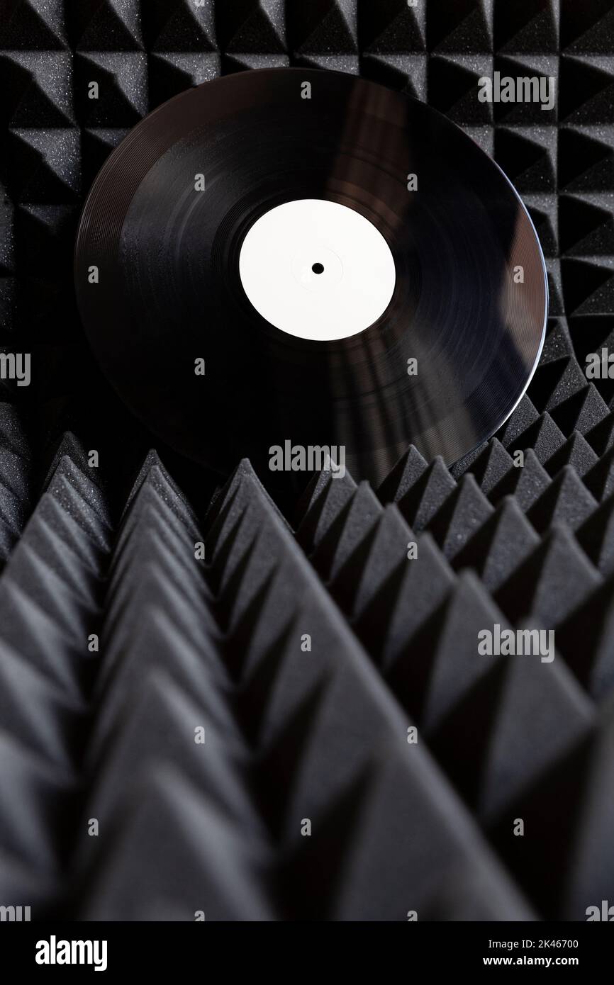 Vinyl record on acoustic insulation panel. Music concept, recording ...