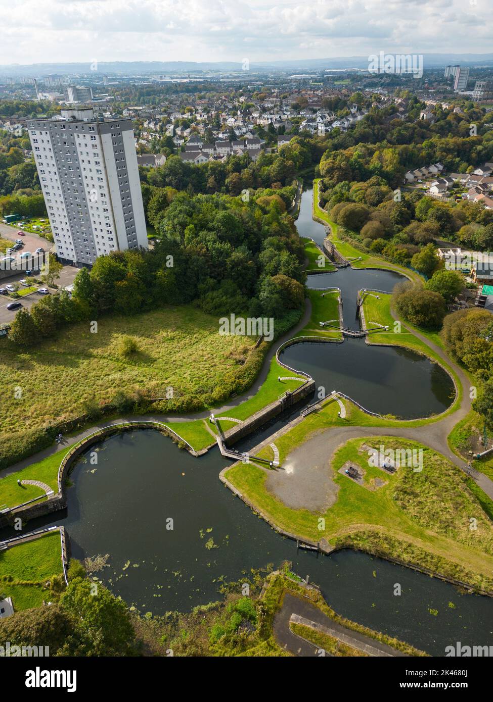 Aerial view of Forth and Clyde Canal at Maryhill Locks in Maryhill ...