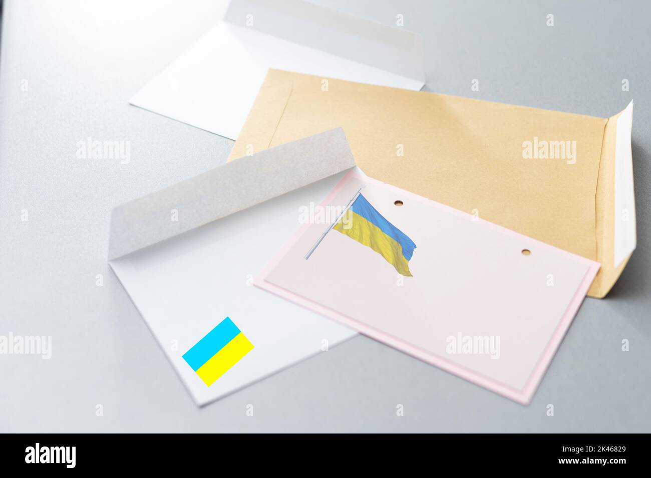 Ukraine flag on craft envelope letter. National invitation concept ...
