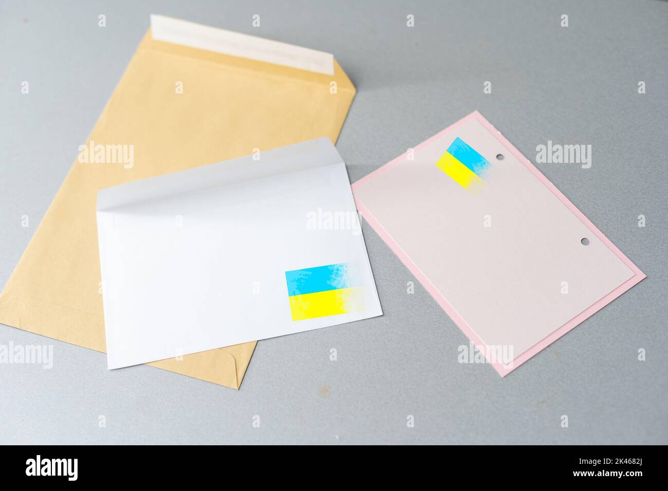 Ukraine flag on craft envelope letter. National invitation concept ...