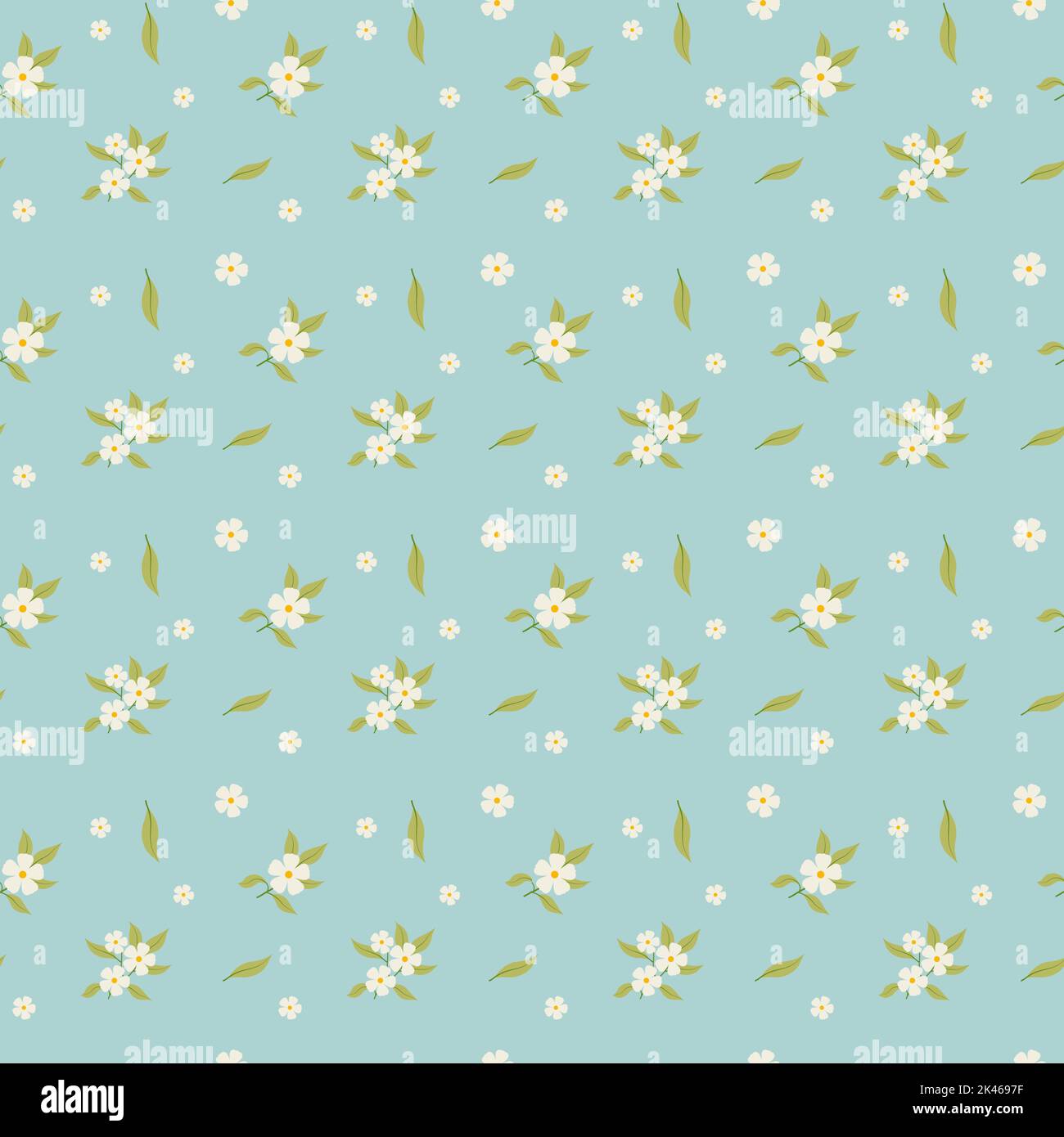 Floral seamless pattern in small Blossom twig, Spring background. Vector illustration in simple ...
