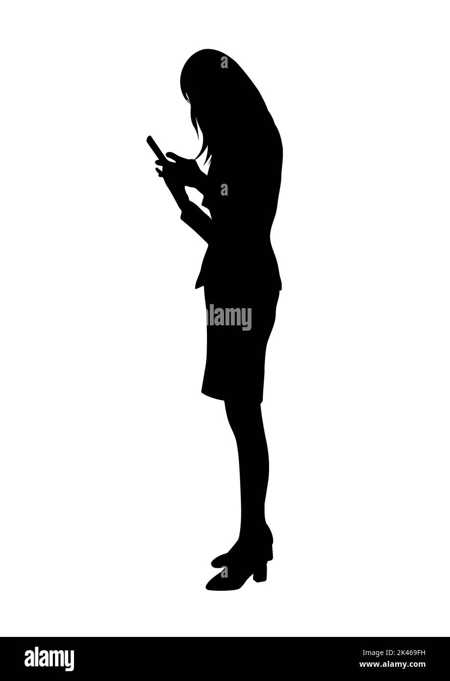graphics silhouette Business woman hold smartphone for connection by ...