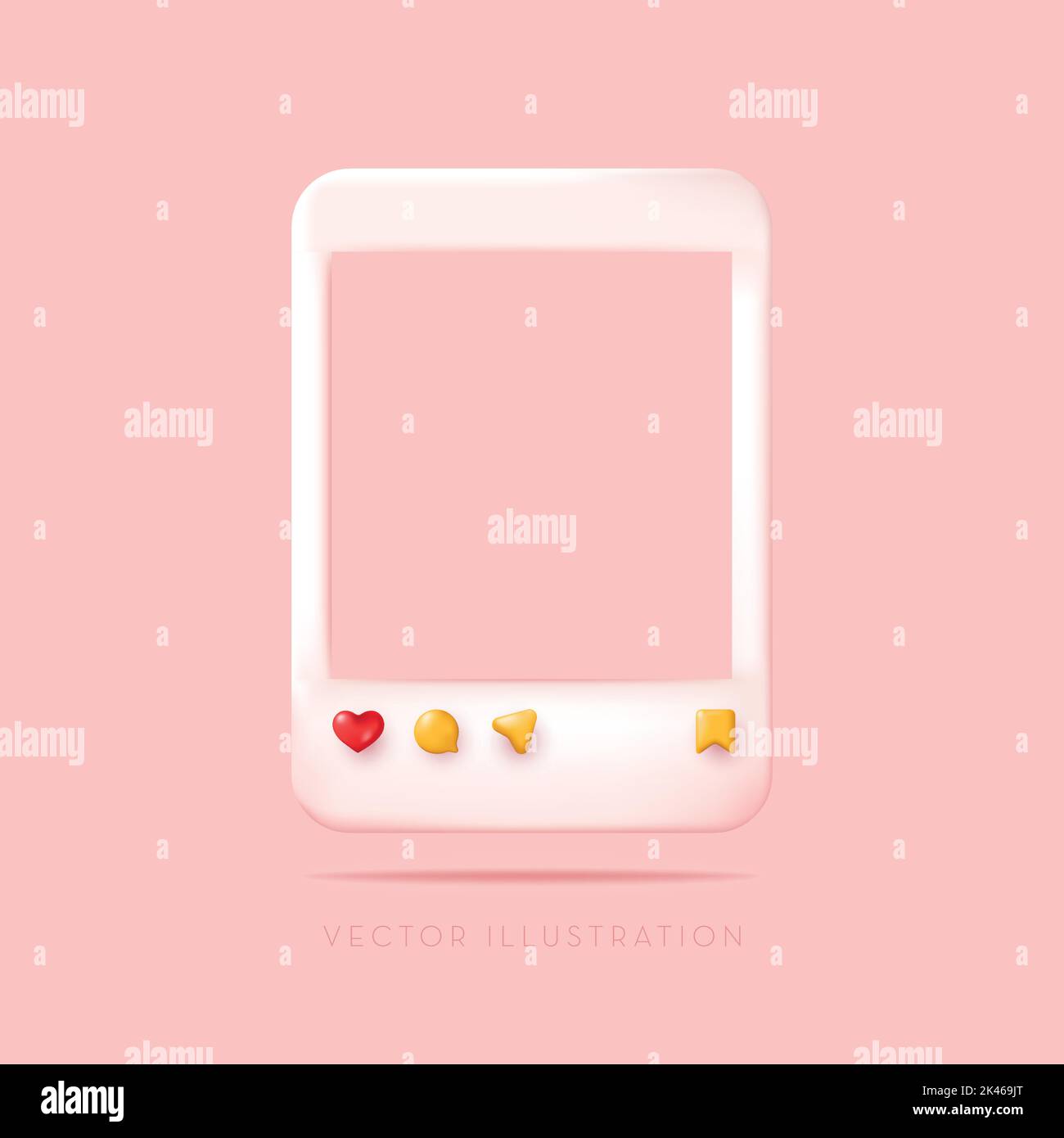 Social media photo frame with love, comment, share and save icon ...