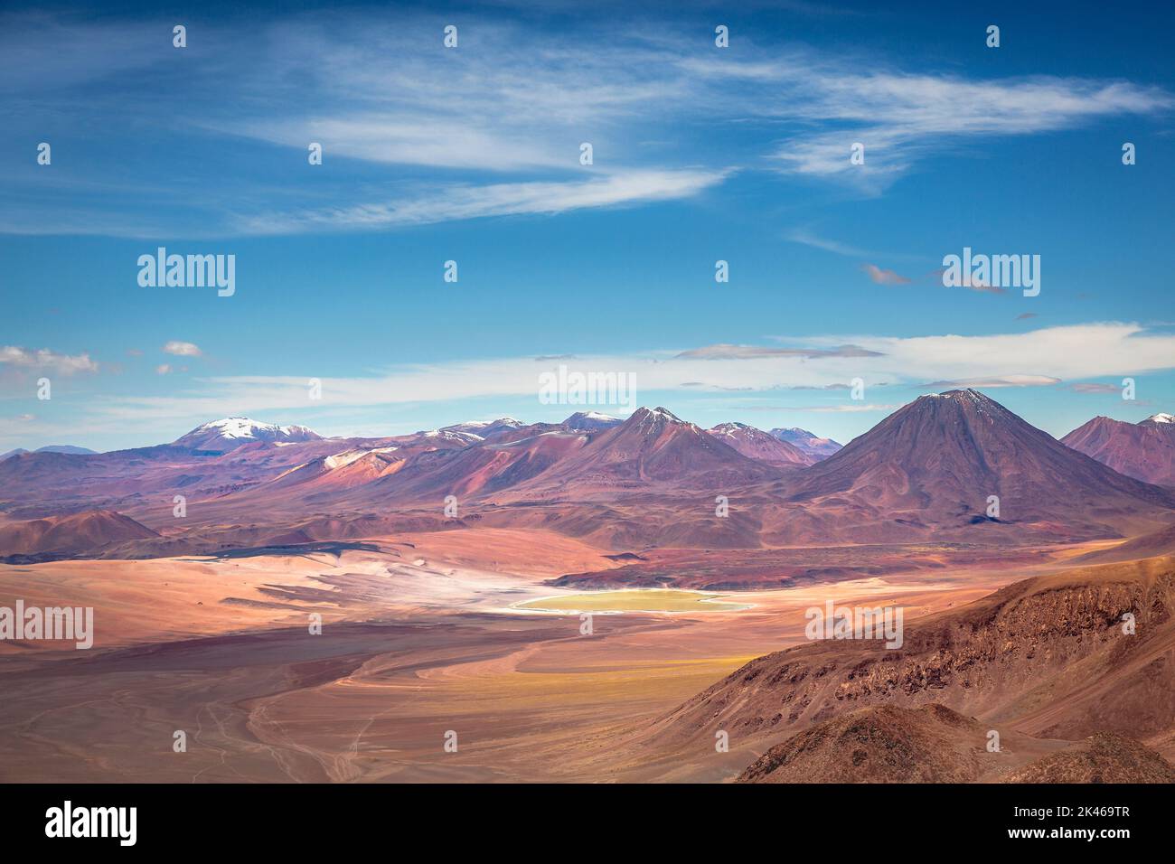 Atacama desert, volcanoes, Lake Lejia and arid landscape in Northern ...