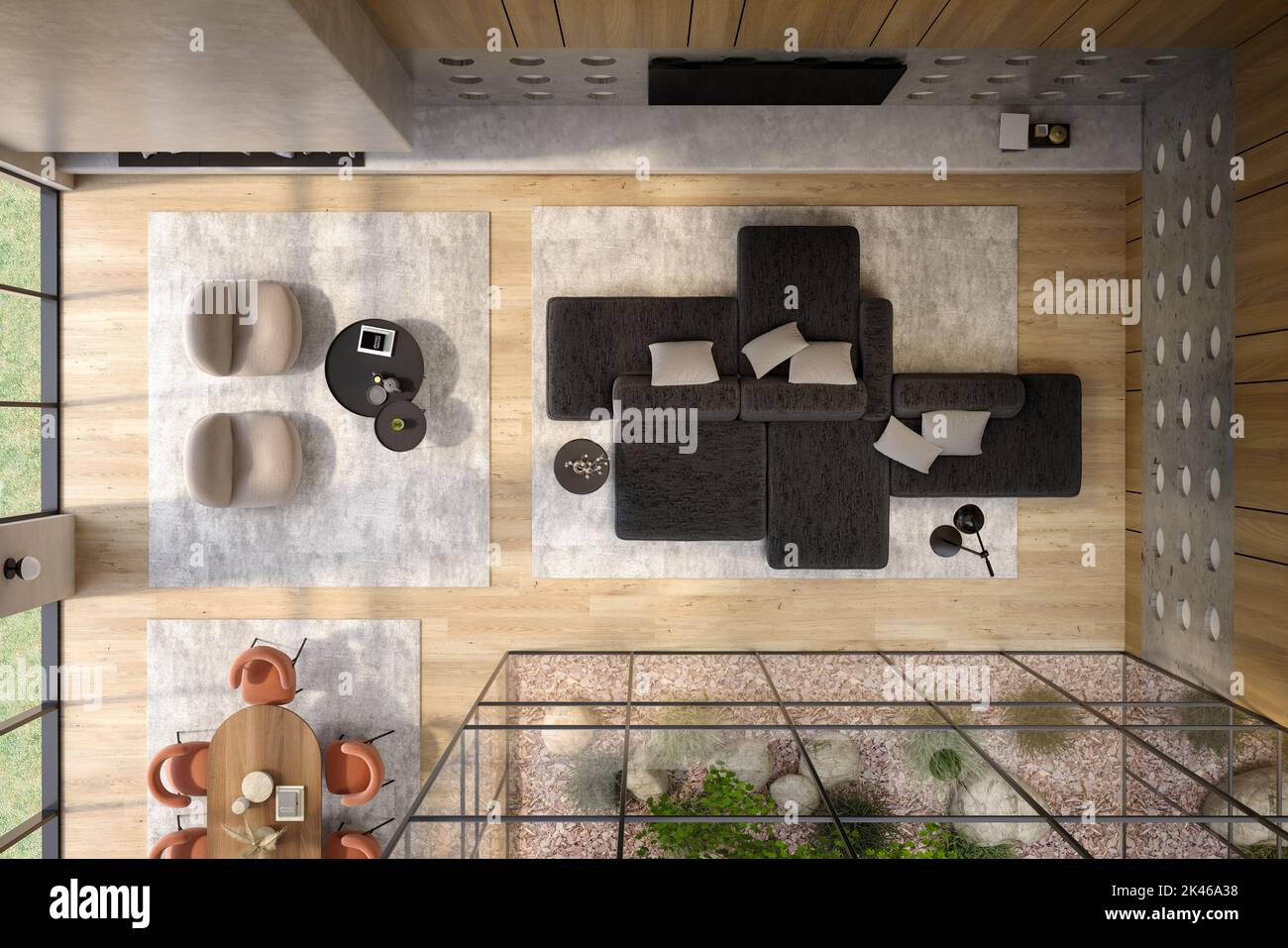 Modern style conceptual interior room top view 3 d illustration Stock ...