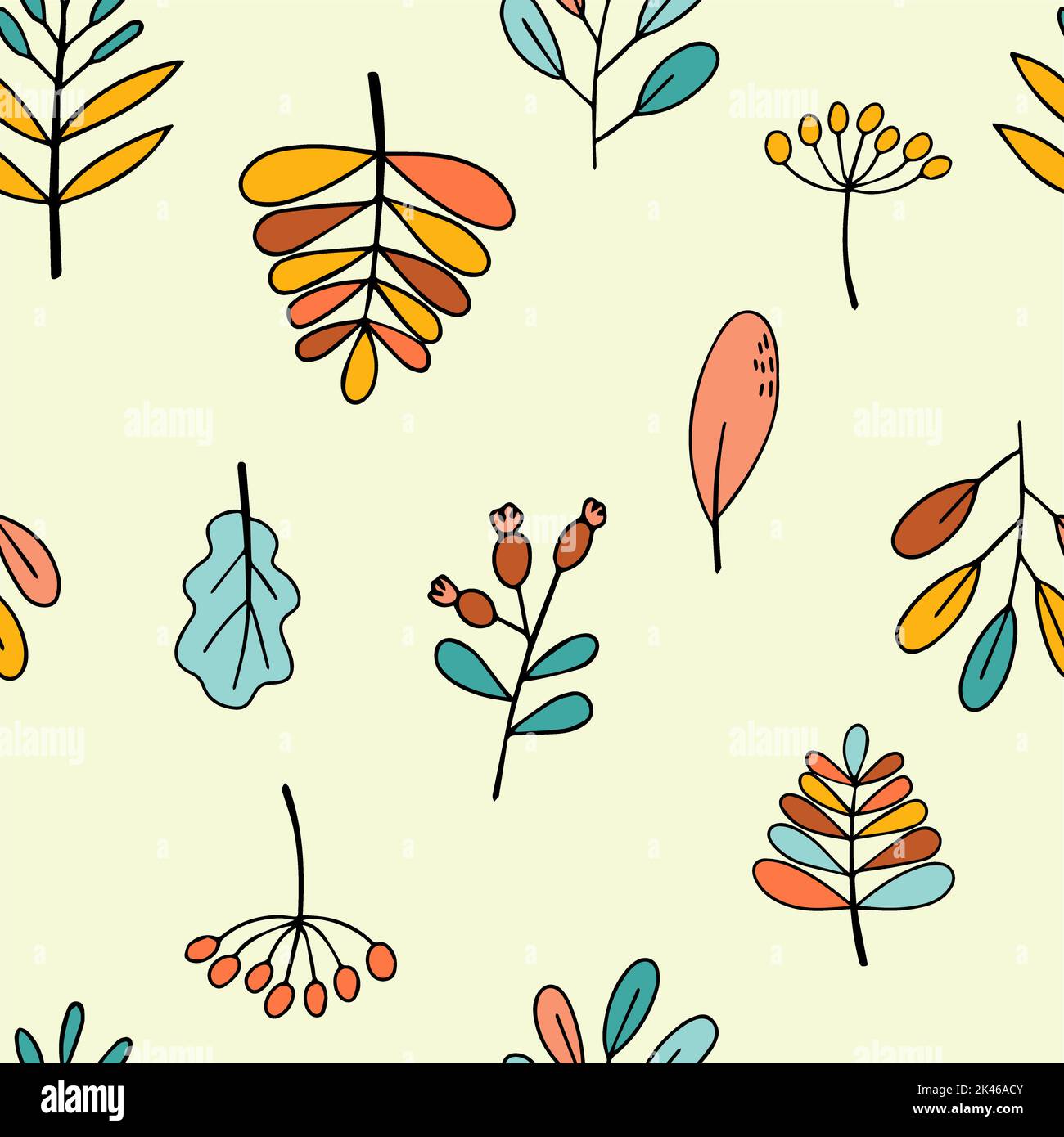 Seamless colorful autumn leaves in doodle style. Hello, Autumn. For ...