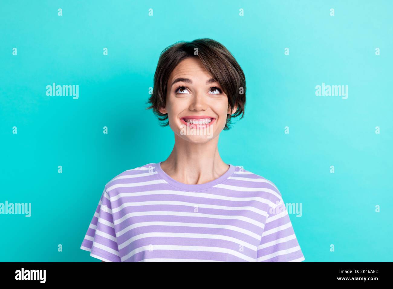 Photo of gorgeous nice cute pretty girl with bob hairstyle dressed ...