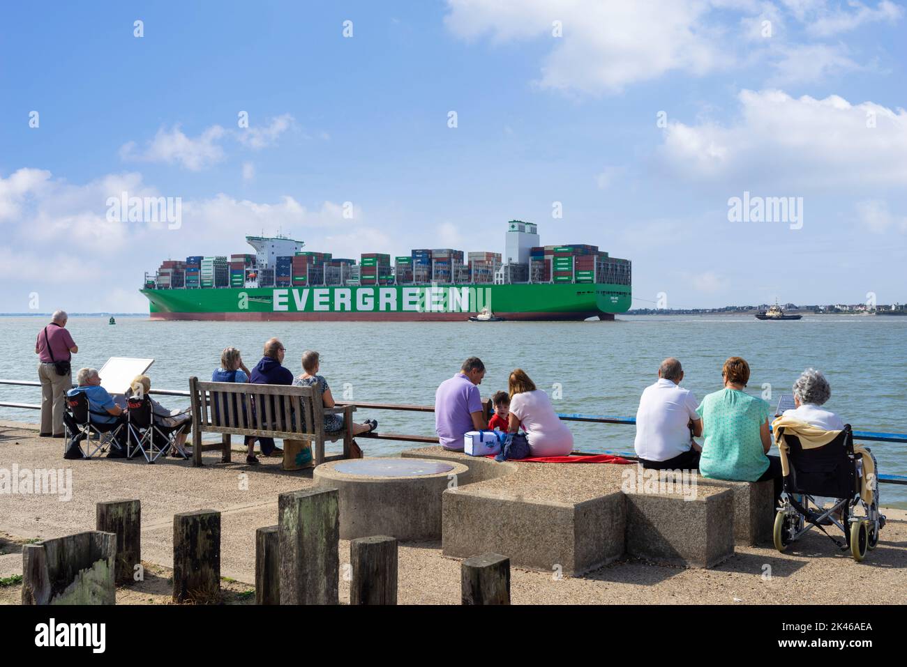 Felixstowe Port People watch the Ever Apex container ship sailing out ...