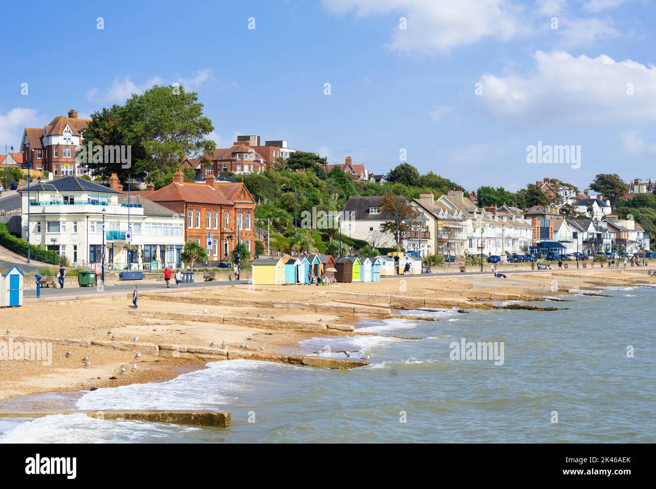 Felixstowe Beach and beach huts on the sandy beach at Felixstowe ...