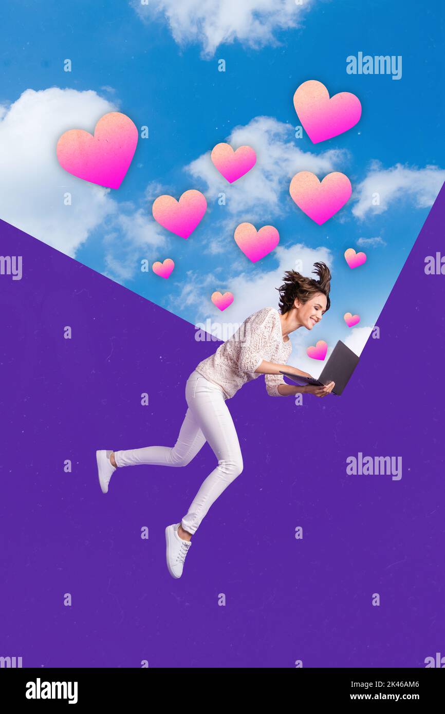 Collage 3d image of pinup pop retro sketch of smiling happy lady ...