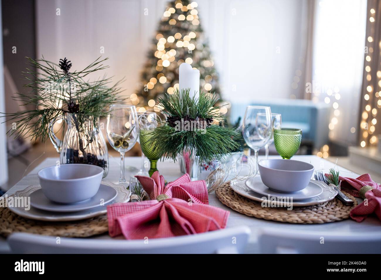 New Year's Christmas table, setting for a festive dinner. Home interior ...