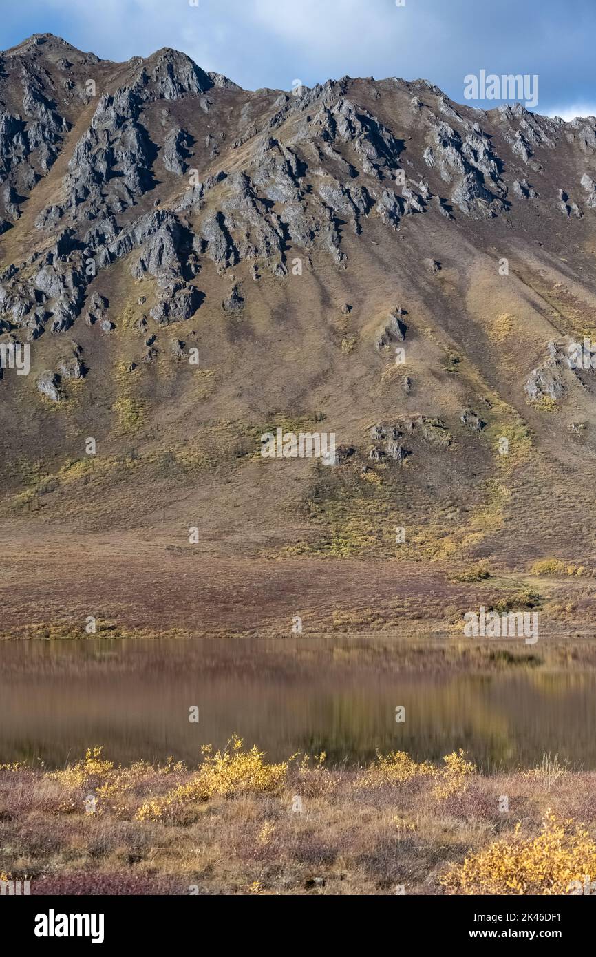 Yukon in Canada, wild landscape in autumn of the Tombstone park, the ...