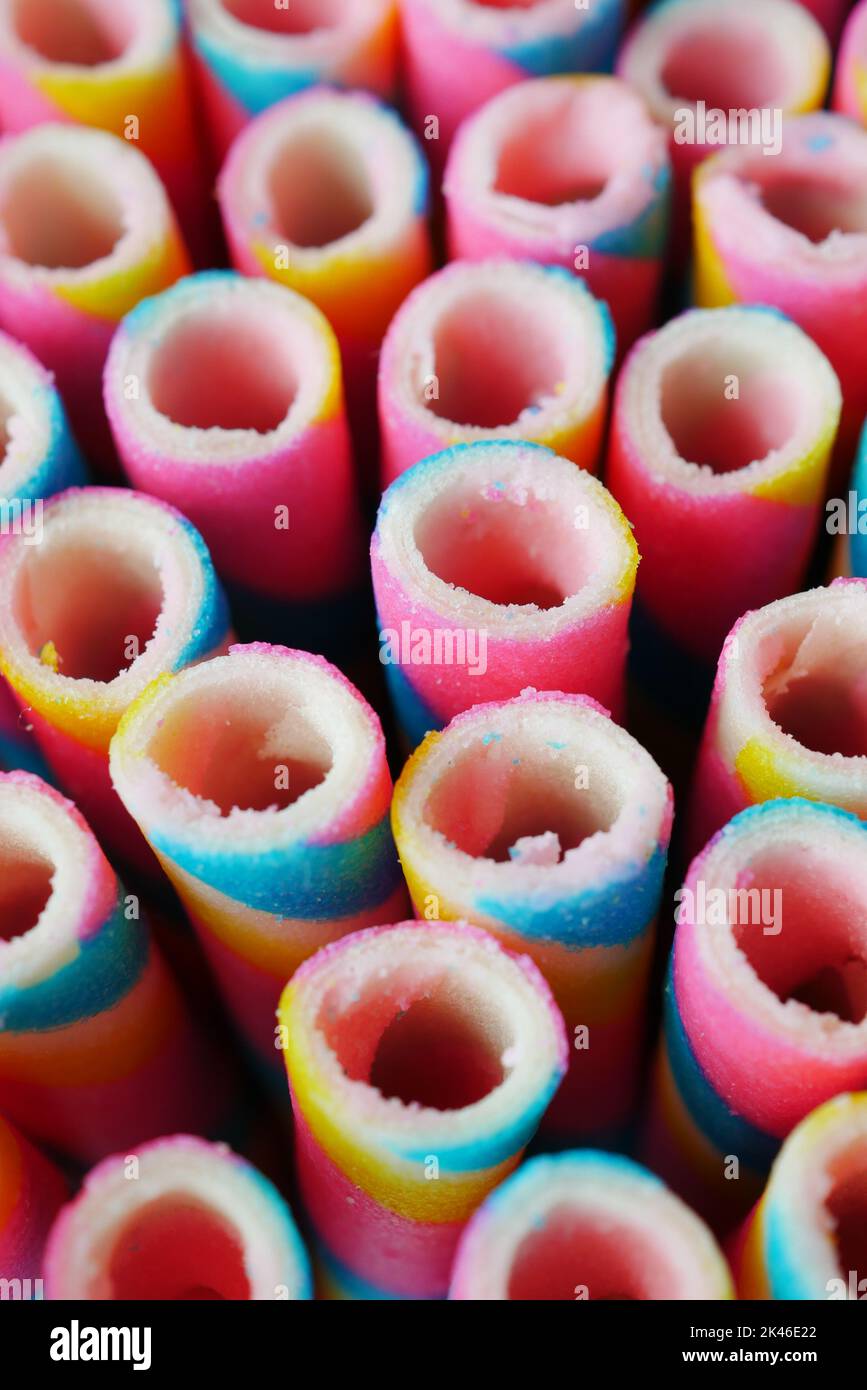 detail short of colorful wafer roll chocolate Stock Photo - Alamy