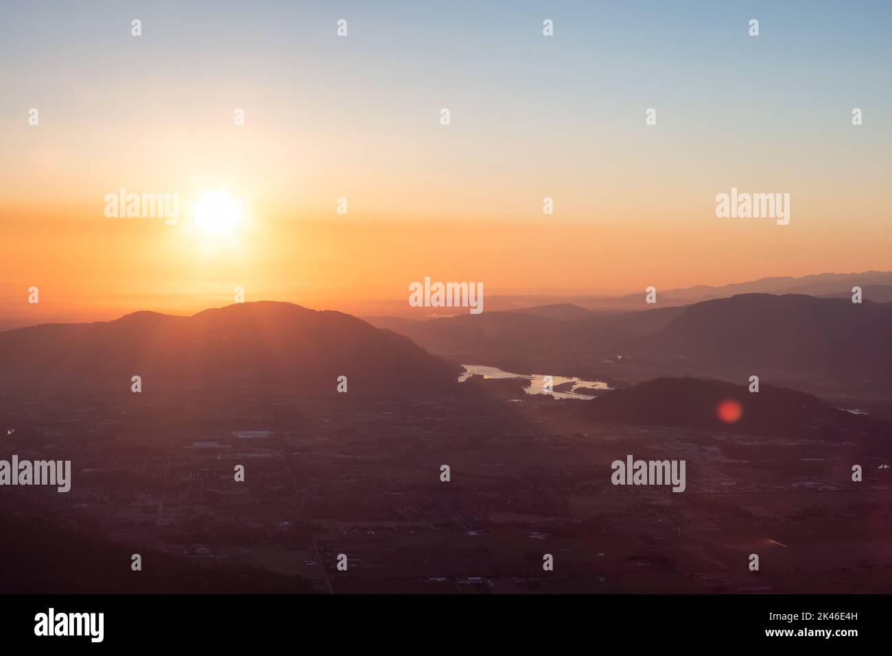 Fraser Valley, River and Canadian Mountain Landscape during sunset ...