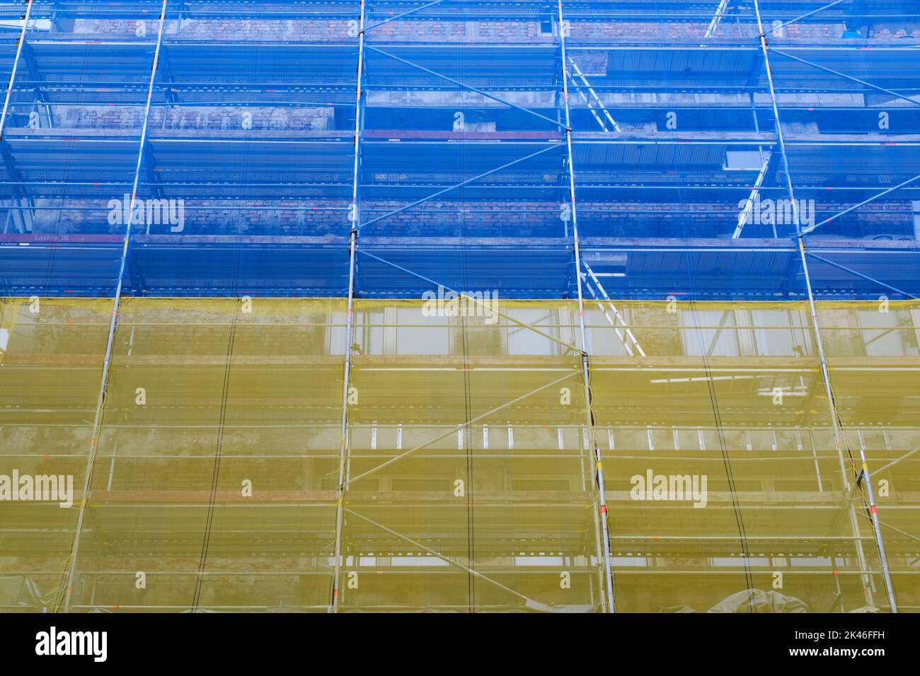 Scaffolding With Blue-yellow Curtain, Colors Of Ukraine, Essen, North ...