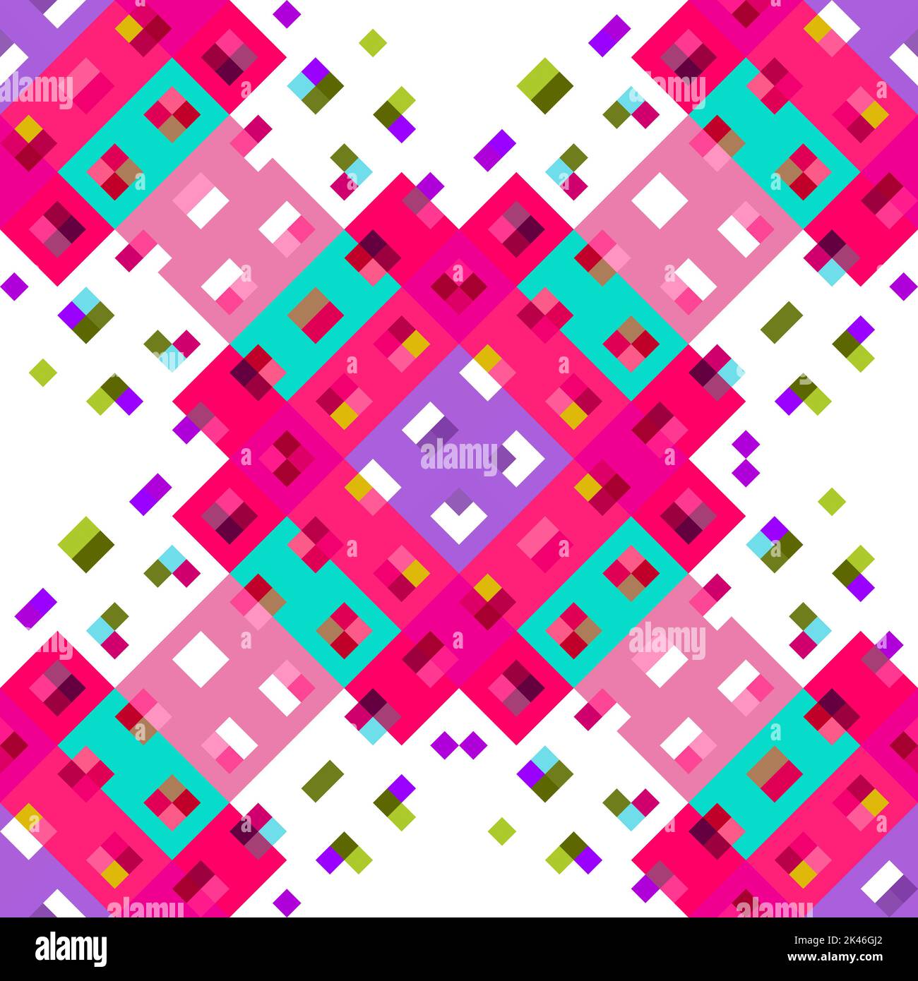 Kaleidoscopic geo pixel pattern. Playful fun pink wallpaper. Colorful ...