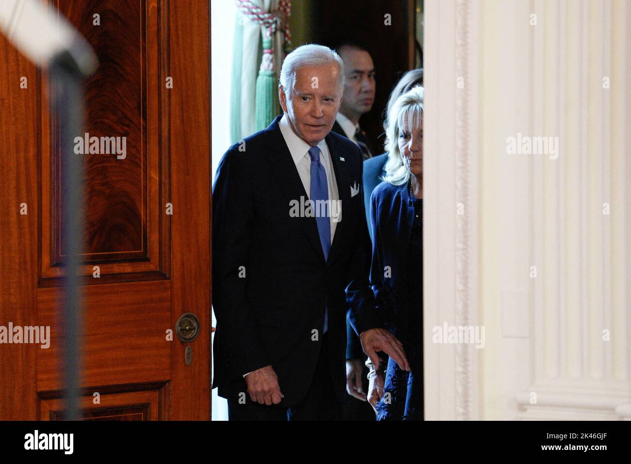 US President Joe Biden and First Lady Jill Biden at a reception to ...