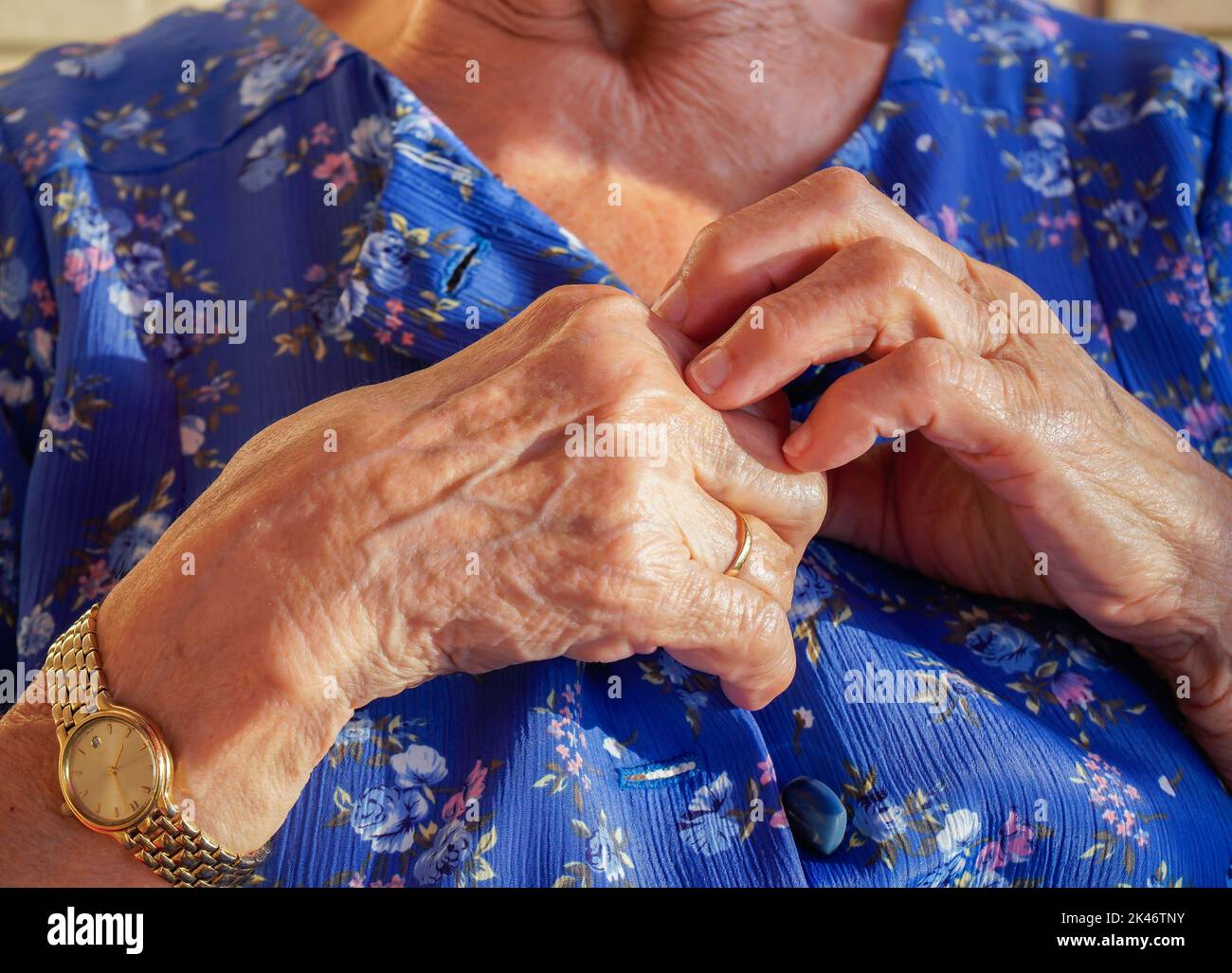 unrecognizable old age woman with motor disability. Dependence with ...