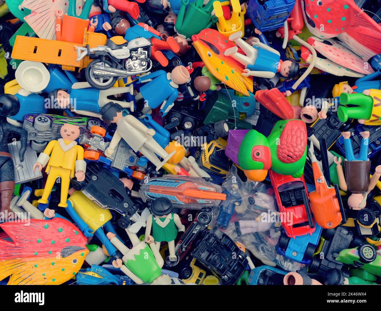 Various plastic toys (cars & trucks) at the flea market in Hanover (No ...