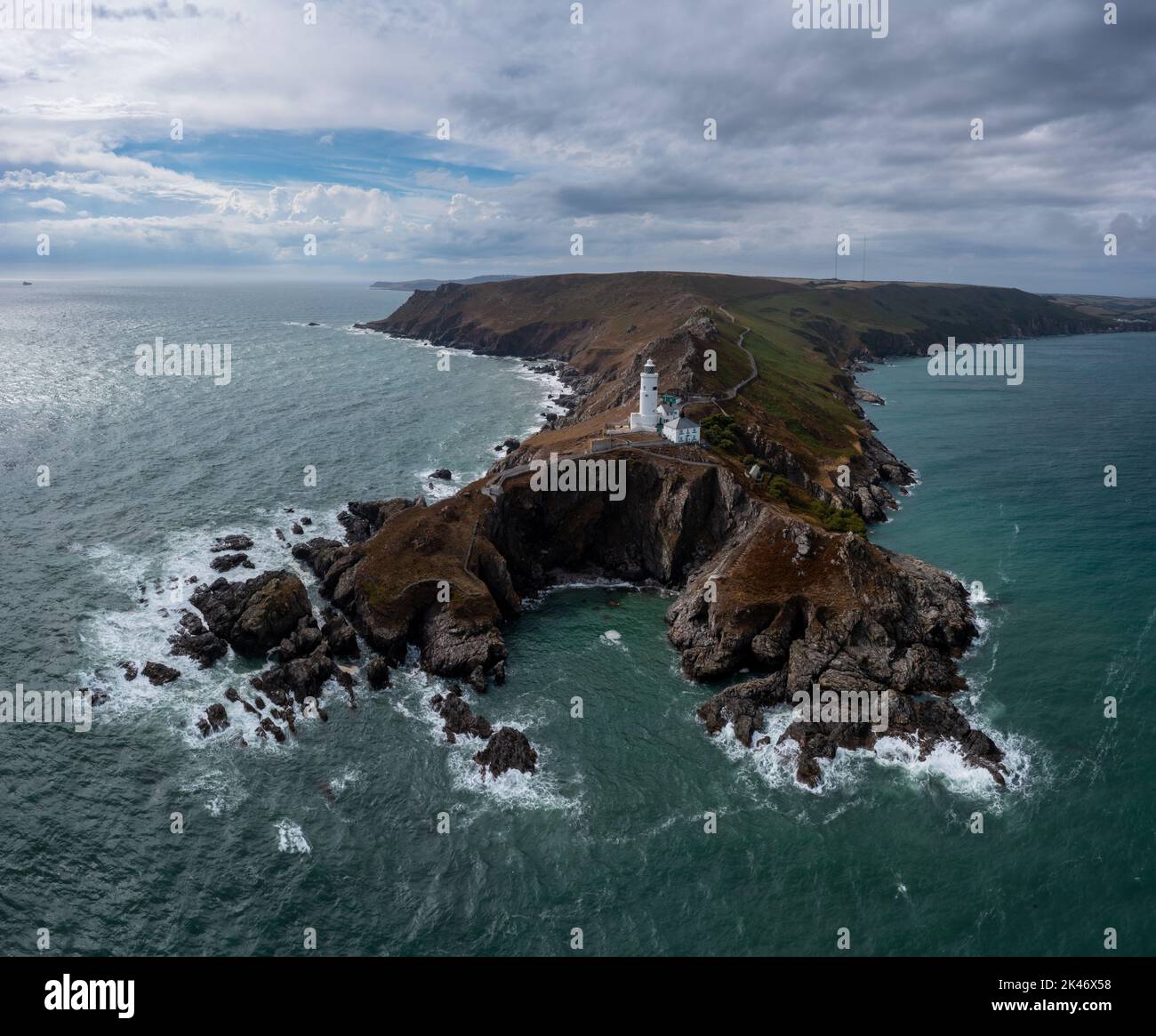 aerial landscape view of the Start Point Lighthouse and headland in ...