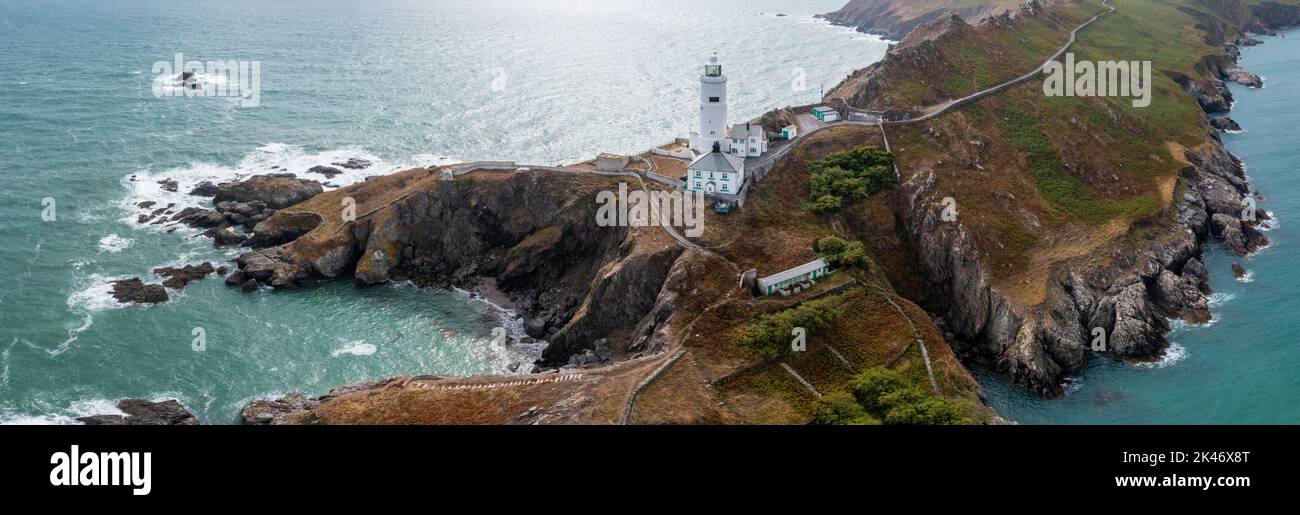 aerial landscape view of the Start Point Lighthouse and headland in ...
