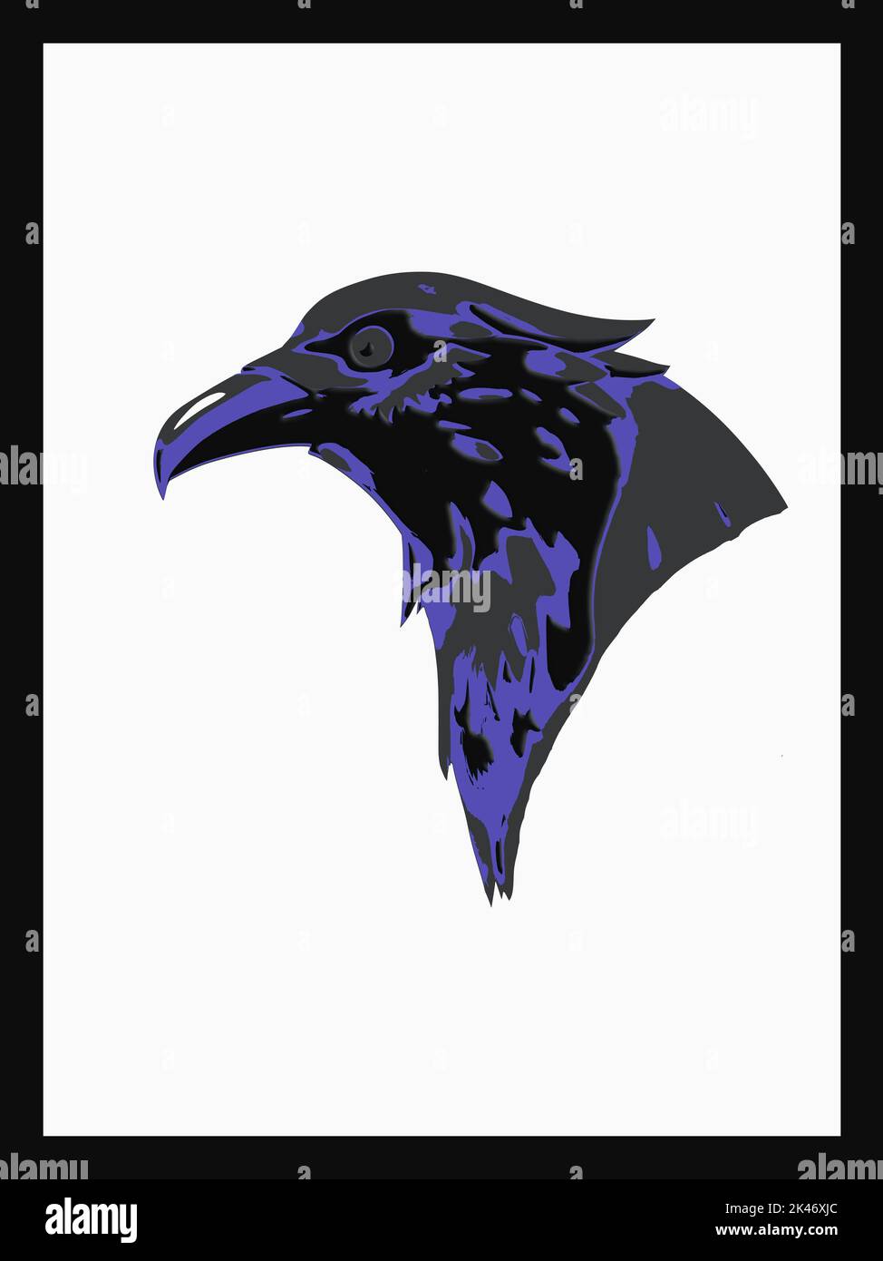 Stylized drawing of a crow, 3D rendering, illustration for use as print ...