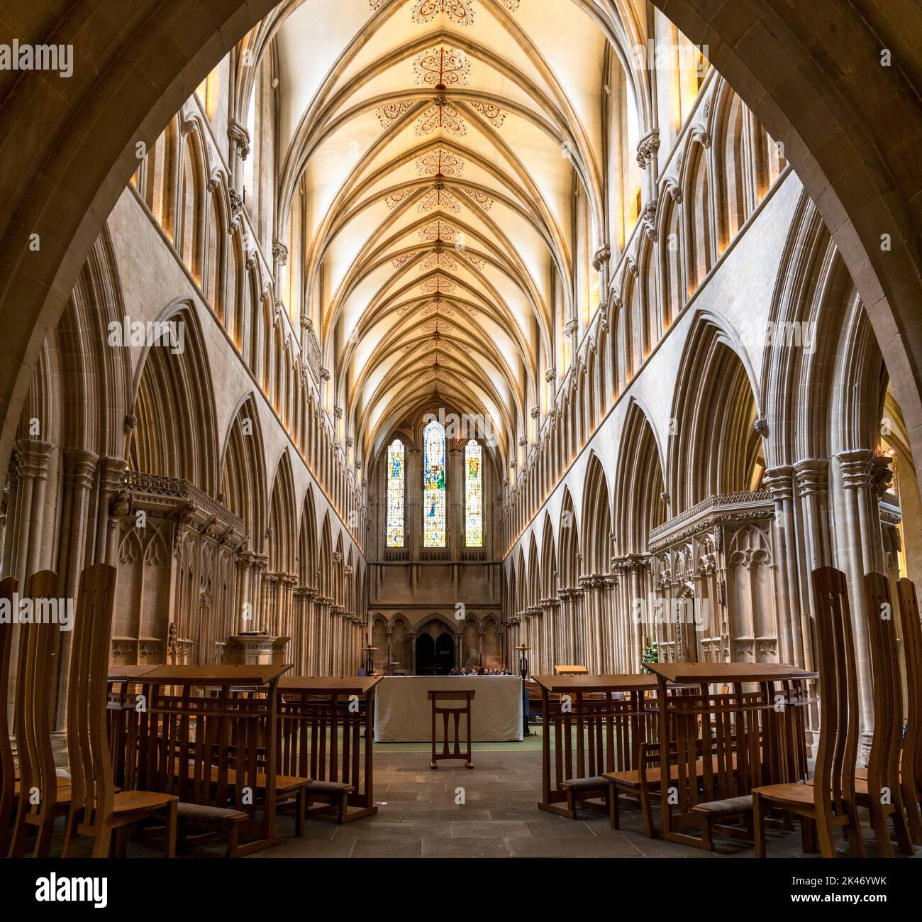 Wells, United Kingdom - 1 September, 2022: view of the central nave and ...