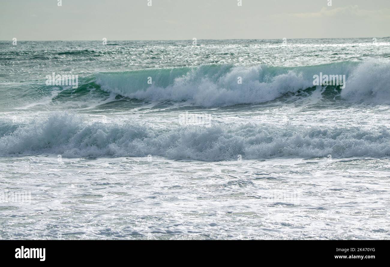 Idyllic silver waves shinih in sun rays water of Atlanti Ocean ( matbe ...