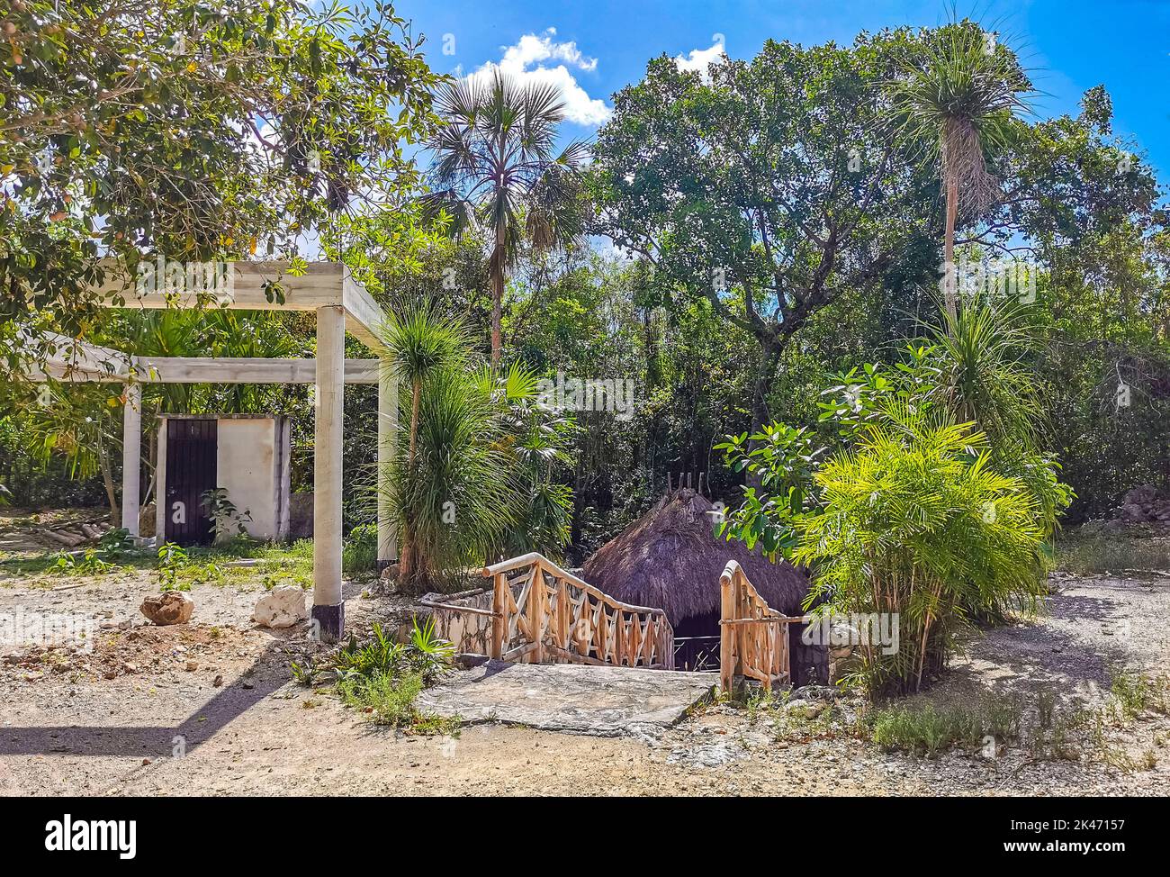 Entrance gate stairs to the amazing blue turquoise water and limestone ...