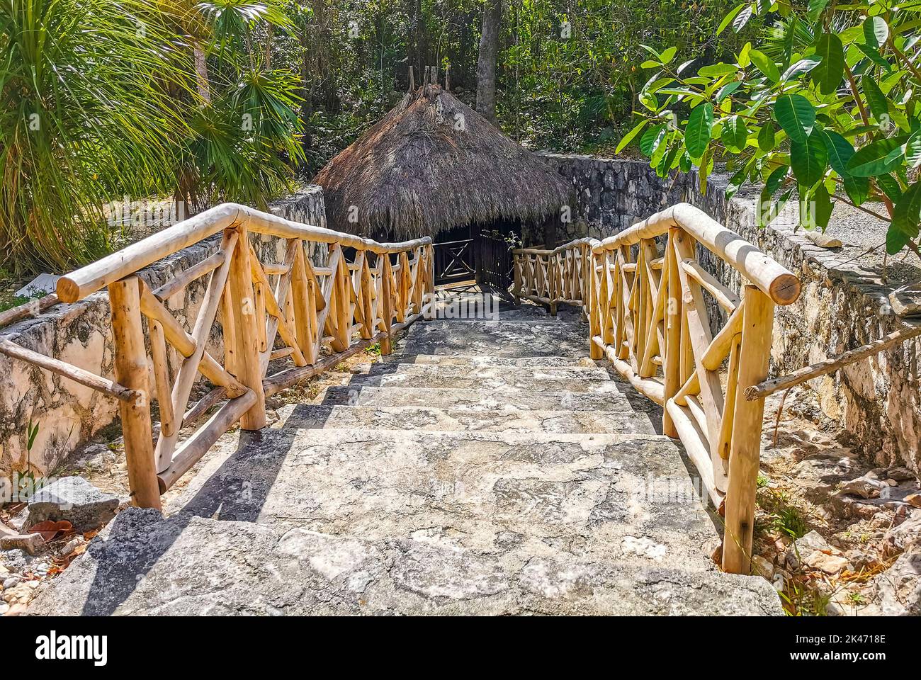Entrance gate stairs to the amazing blue turquoise water and limestone ...