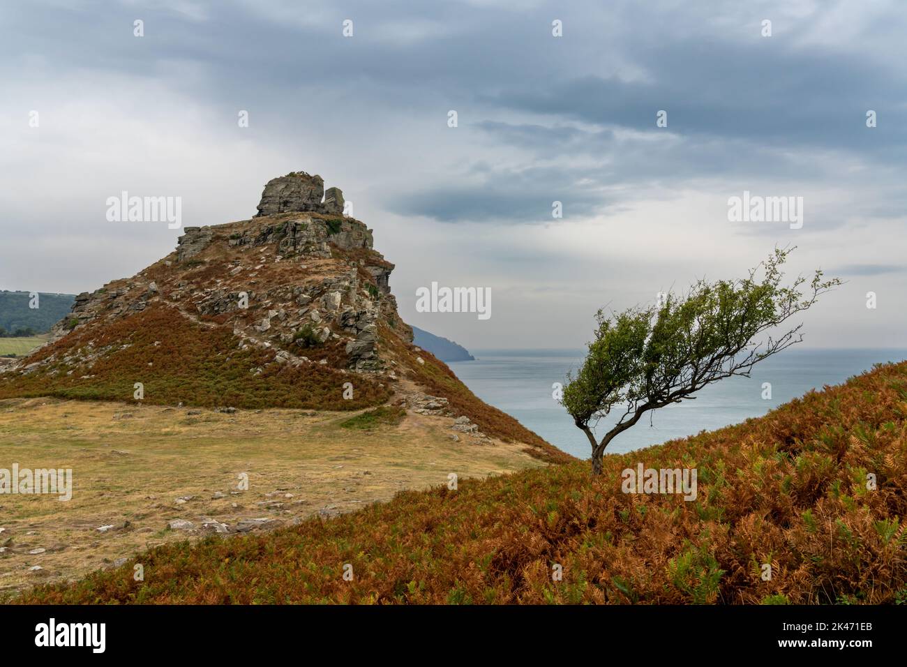 the Valley of the Rocks landscape in Exmoor in North Devon with an ...