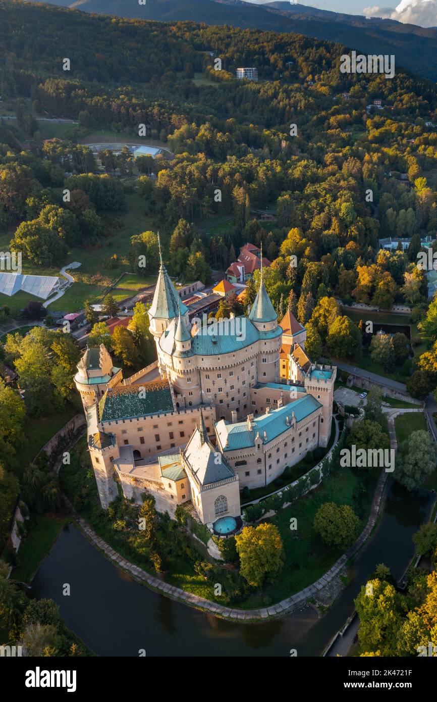 Bojnice, Slovakia - 26 September, 2022: vertical drone view of Bojnice ...