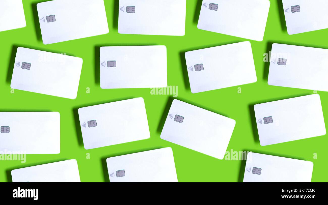 White Credit Cards With EMV Chip on Green. Credit Card Mock up Stock ...