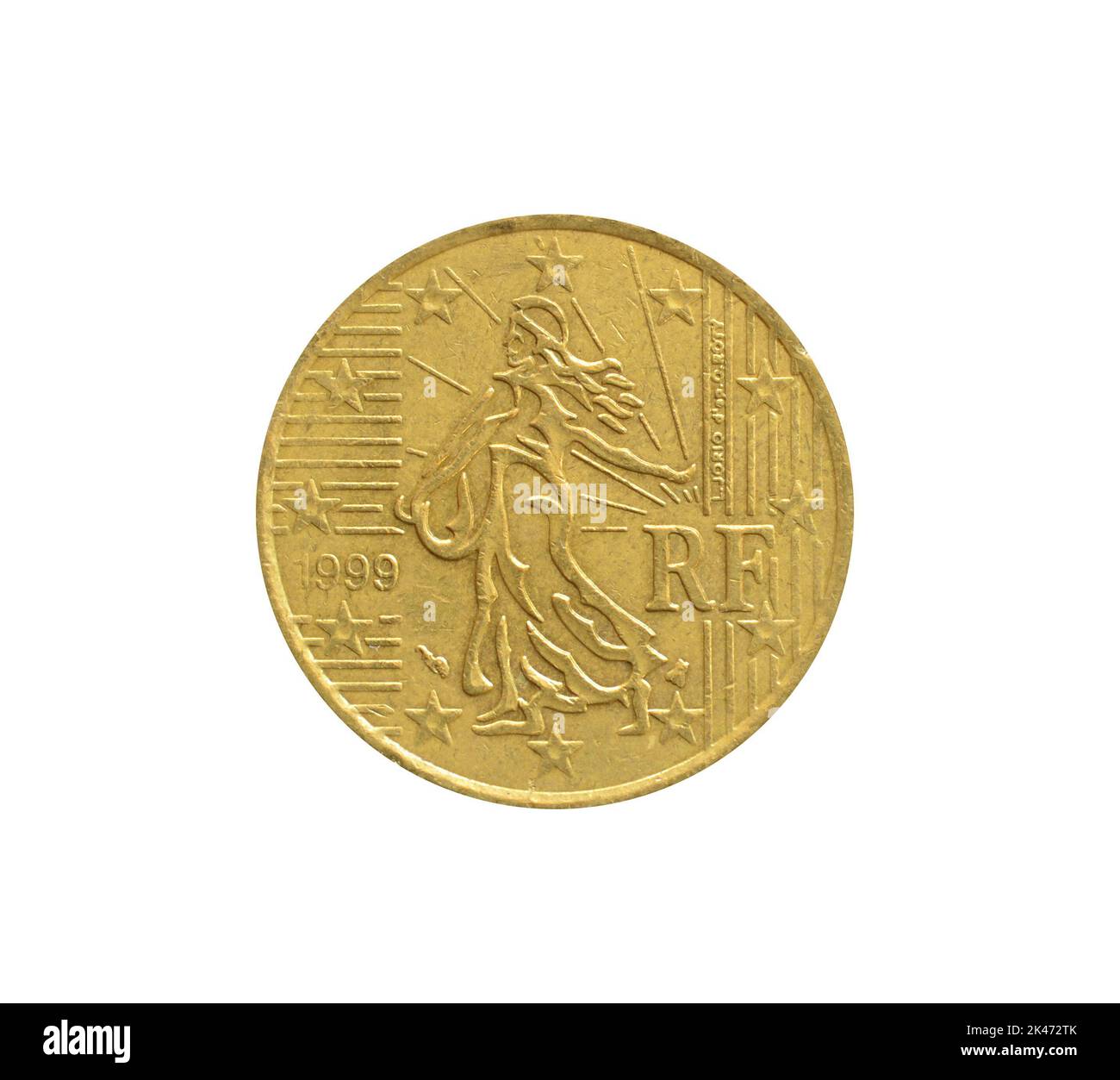 Reverse of 50 Euro cent coin made by France in 1999, that shows The ...