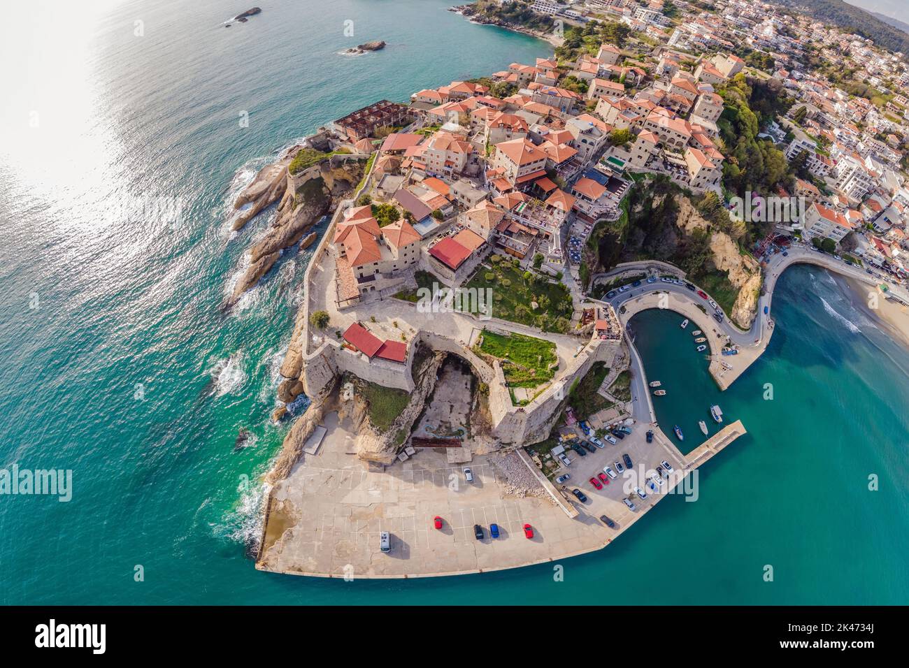 Amazing view on Ulcinj town in Montenegro. Clock Tower of Ulcinj Sahat ...
