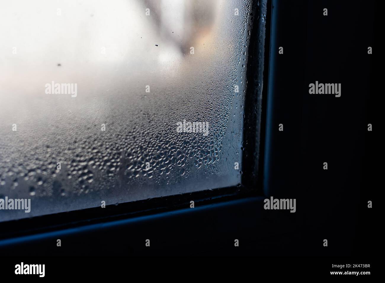 Water droplets condensation background of dew on glass, humidity and ...