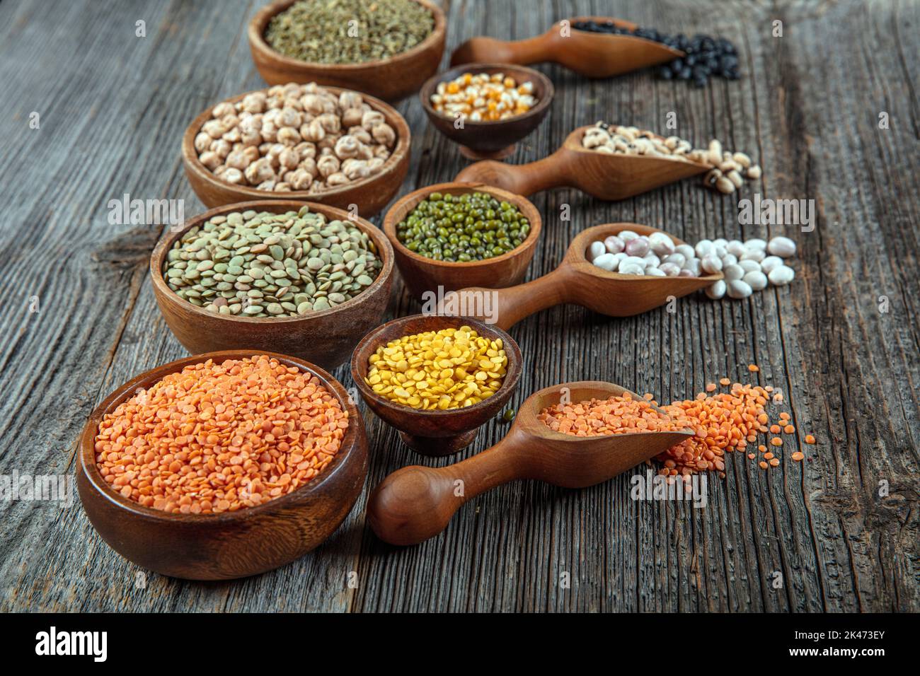 Vegan protein source.Various assortment of legumes, lentils, chickpea ...