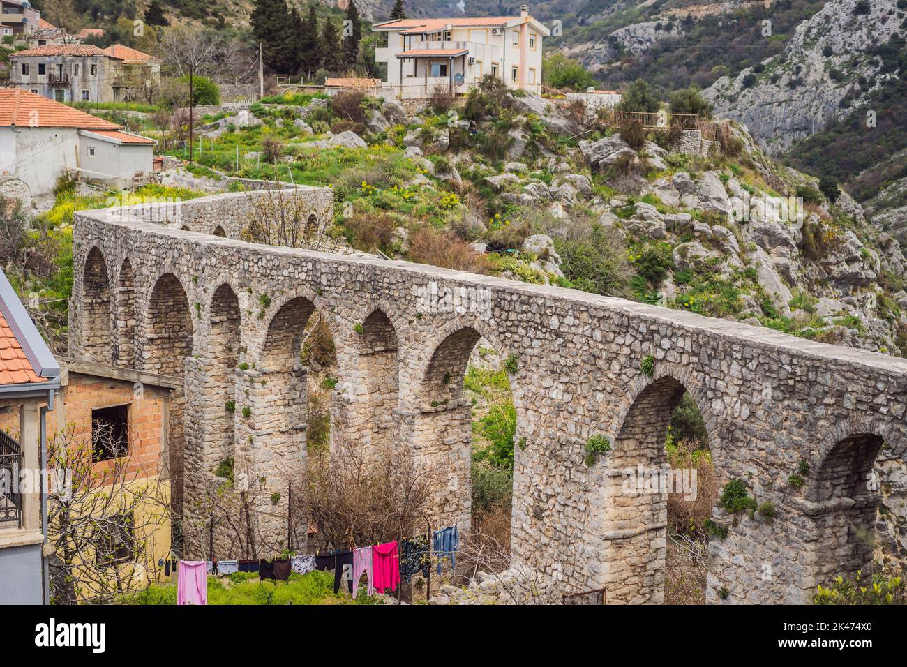 Old city. Sunny view of ruins of citadel in Stari Bar town near Bar ...