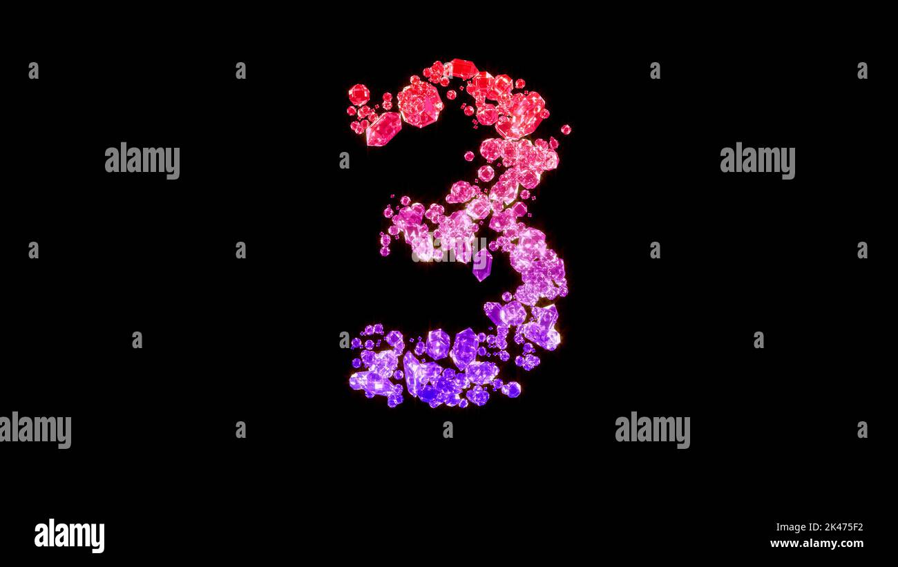 fancy luxury gems font, red and purple number 3, isolated - object 3D ...