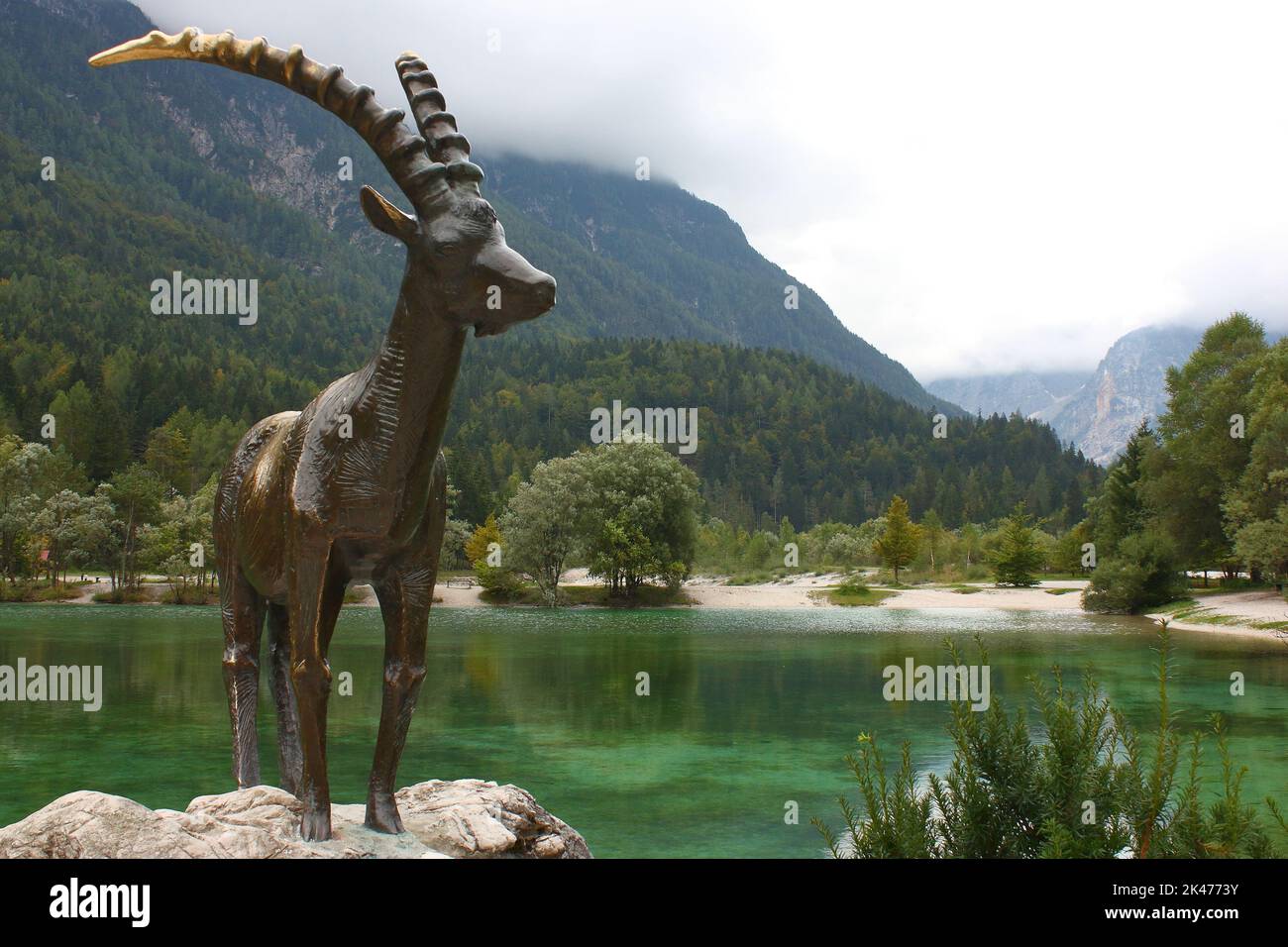 The Ibex Statue at Lake Jasna near Kranjska Gora, Slovenia, Europe ...
