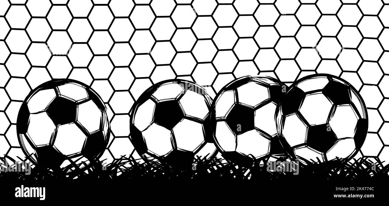 Cartoon soccer ball as stickman, stick figure man with football net ...